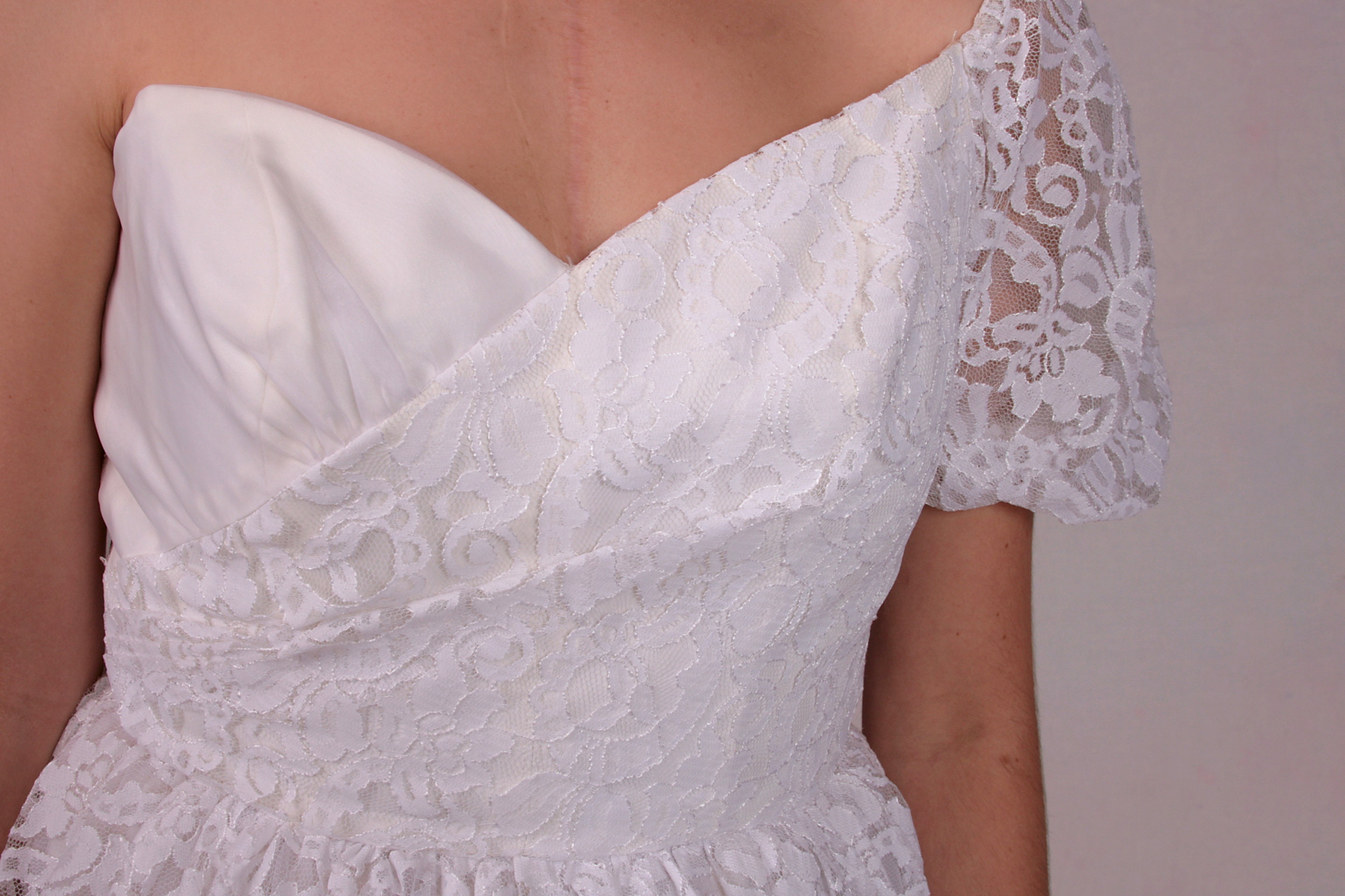 Vintage 1960's One Shoulder Sweetheart Neckline Princess Wedding Bridal ...