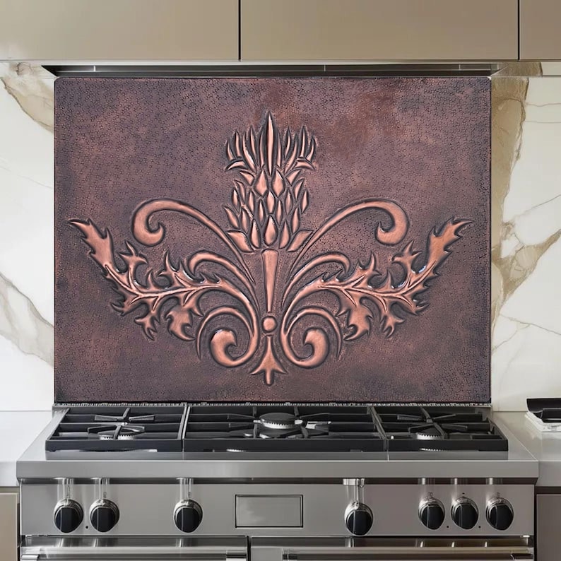 Hand-hammered Scottish Thistle Wall Mural Tile, Floral Backsplash Tiles ...