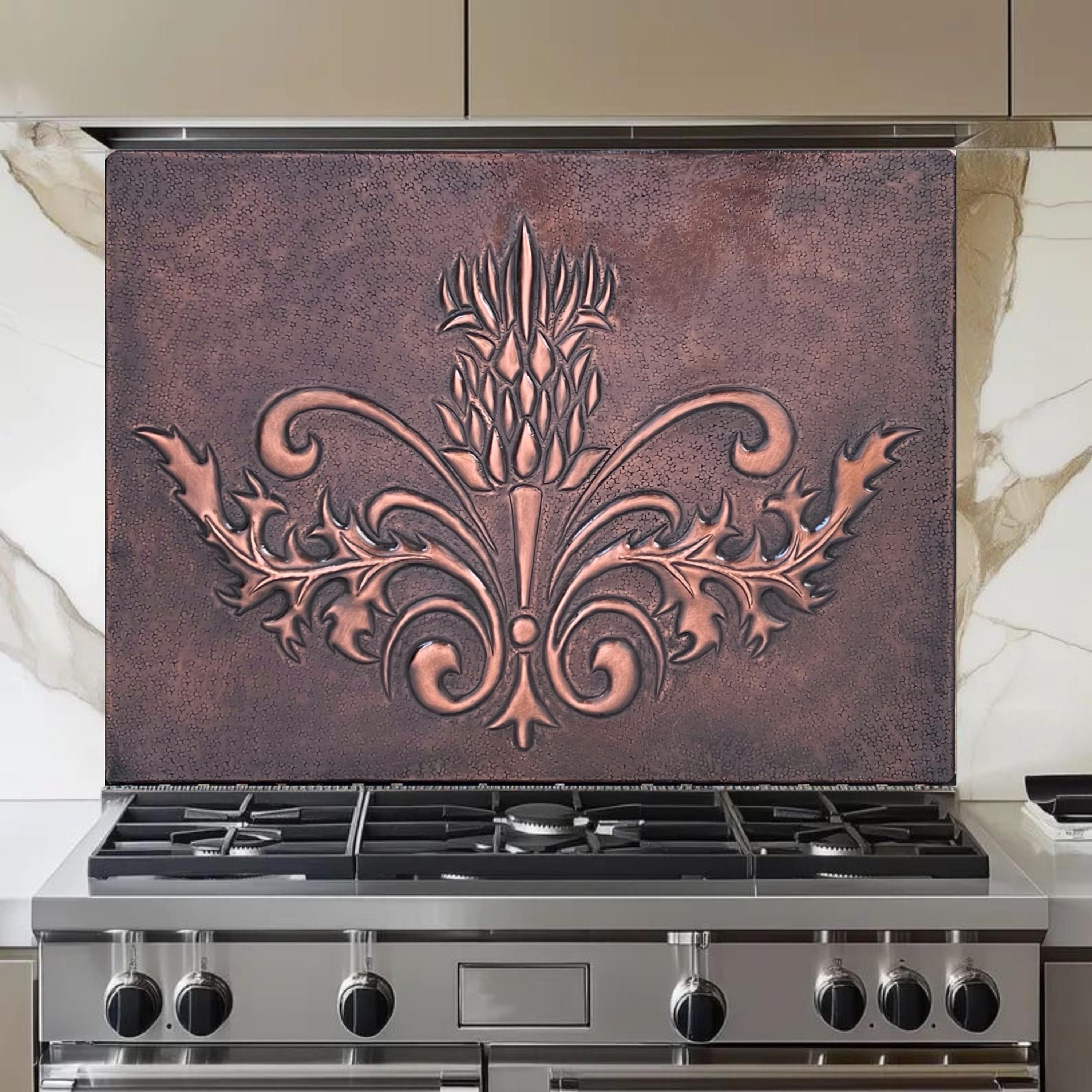 Hand-hammered Scottish Thistle Wall Mural Tile, Floral Backsplash Tiles ...