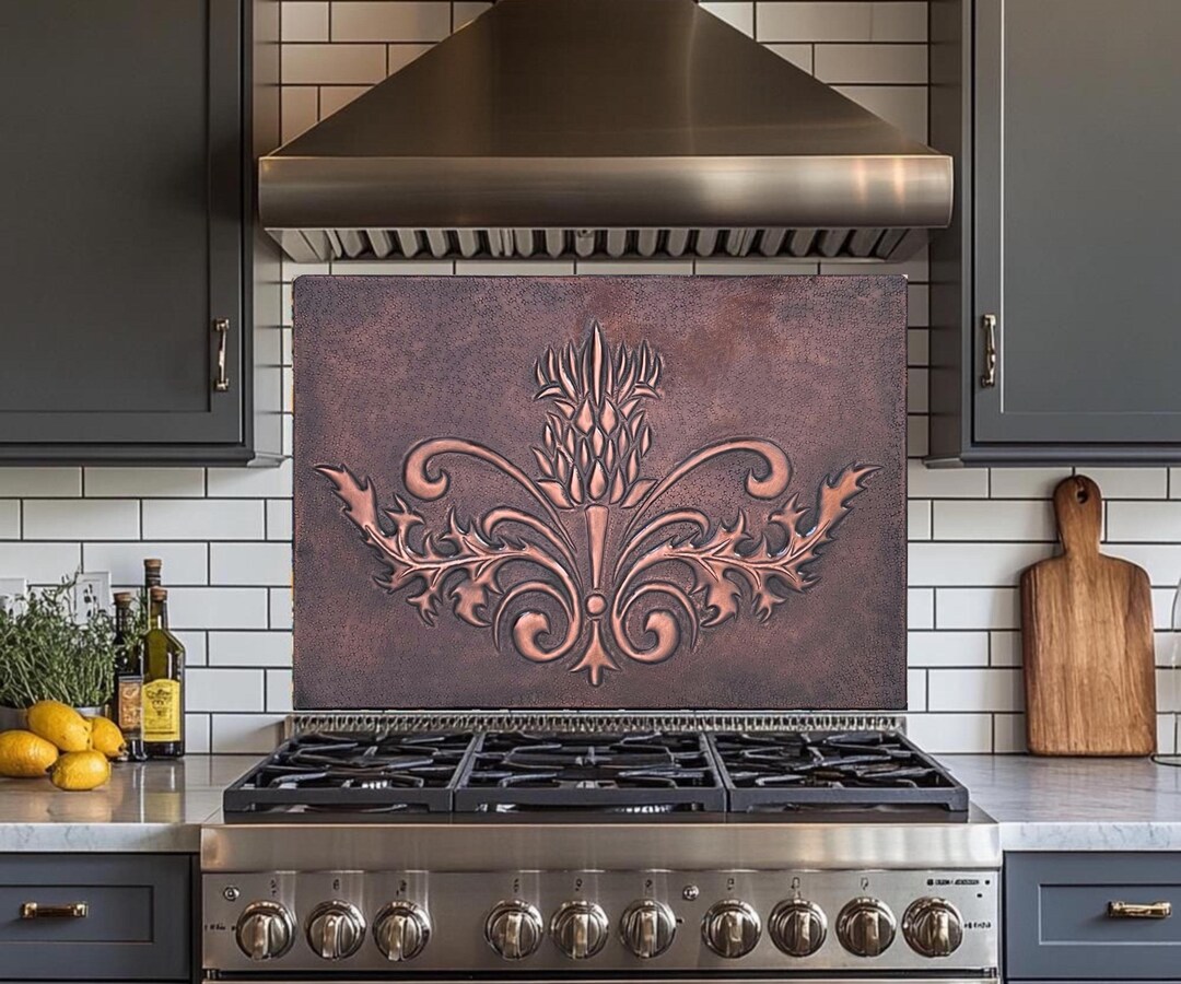 Hand-hammered Scottish Thistle Wall Mural Tile, Floral Backsplash Tiles ...