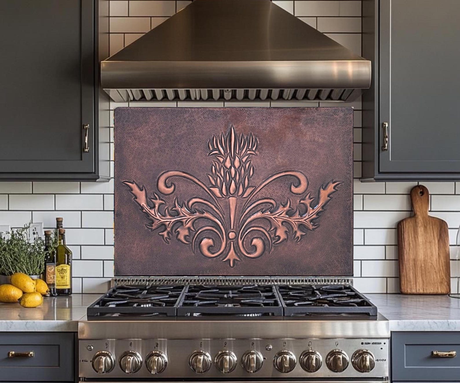 Hand-hammered Scottish Thistle Wall Mural Tile, Floral Backsplash Tiles ...