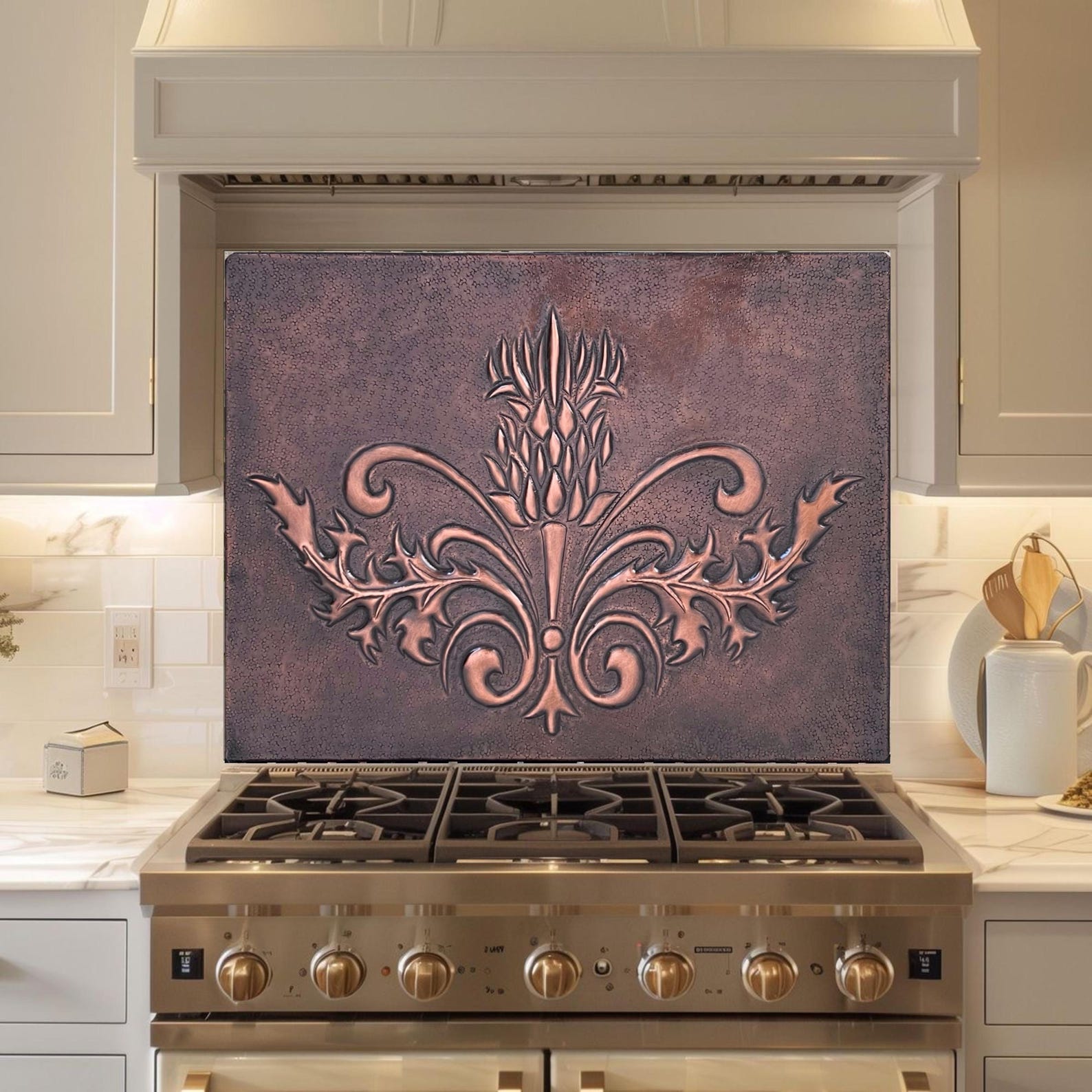 Hand-hammered Scottish Thistle Wall Mural Tile, Floral Backsplash Tiles ...