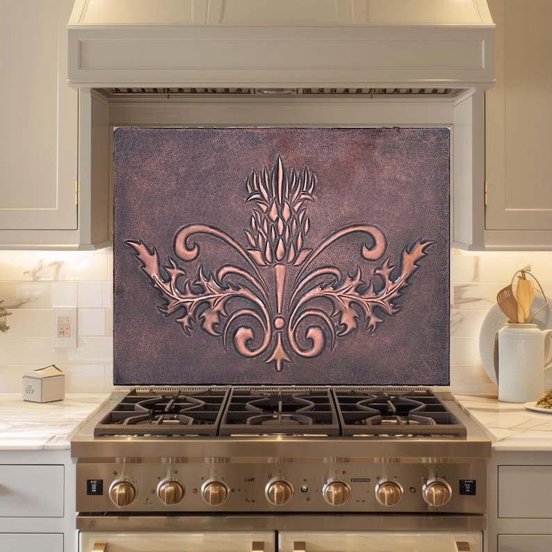 Hand-hammered Scottish Thistle Wall Mural Tile, Floral Backsplash Tiles ...