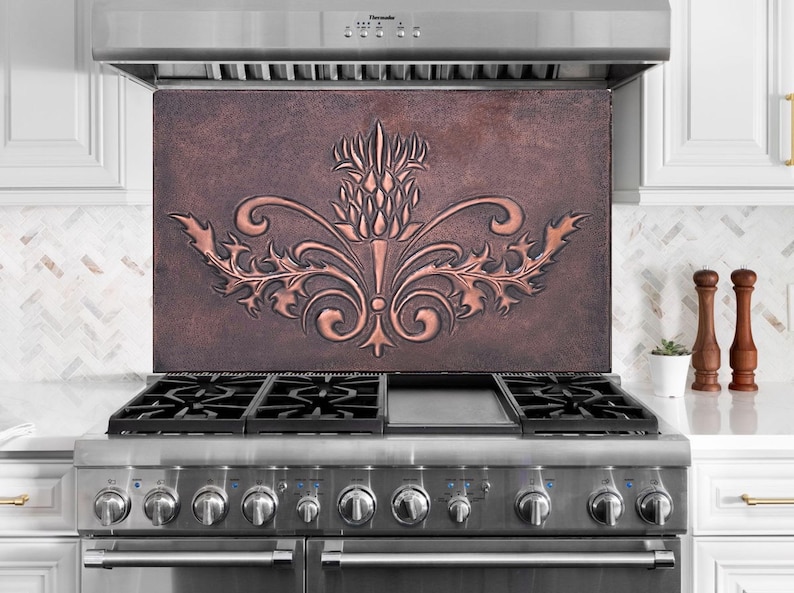 Hand-hammered Scottish Thistle Wall Mural Tile, Floral Backsplash Tiles ...