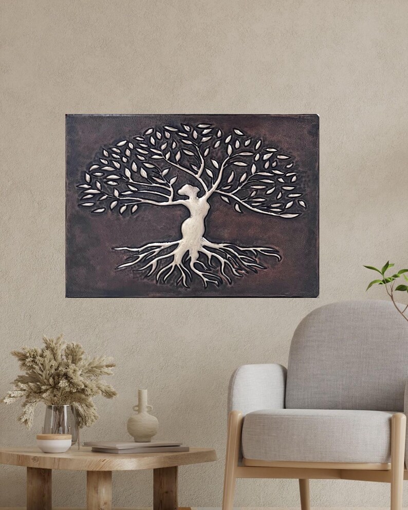 Hand Hammered Copper Woman Tree of Life Backsplash Panel, Kitchen Wall ...