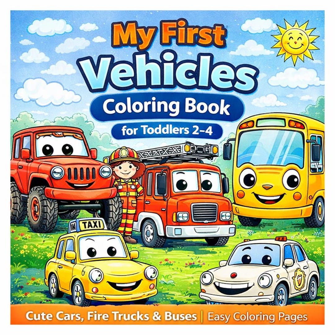 My First Vehicles Coloring Book for Toddlers 2-4 | Cute Cars, Fire ...