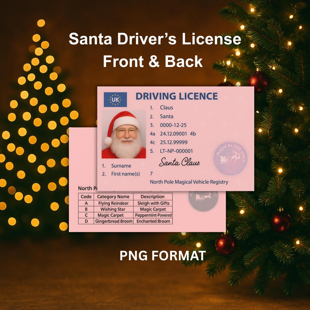 Santa Driver’s License – Front & Back – PNG File – Printable PNG ...