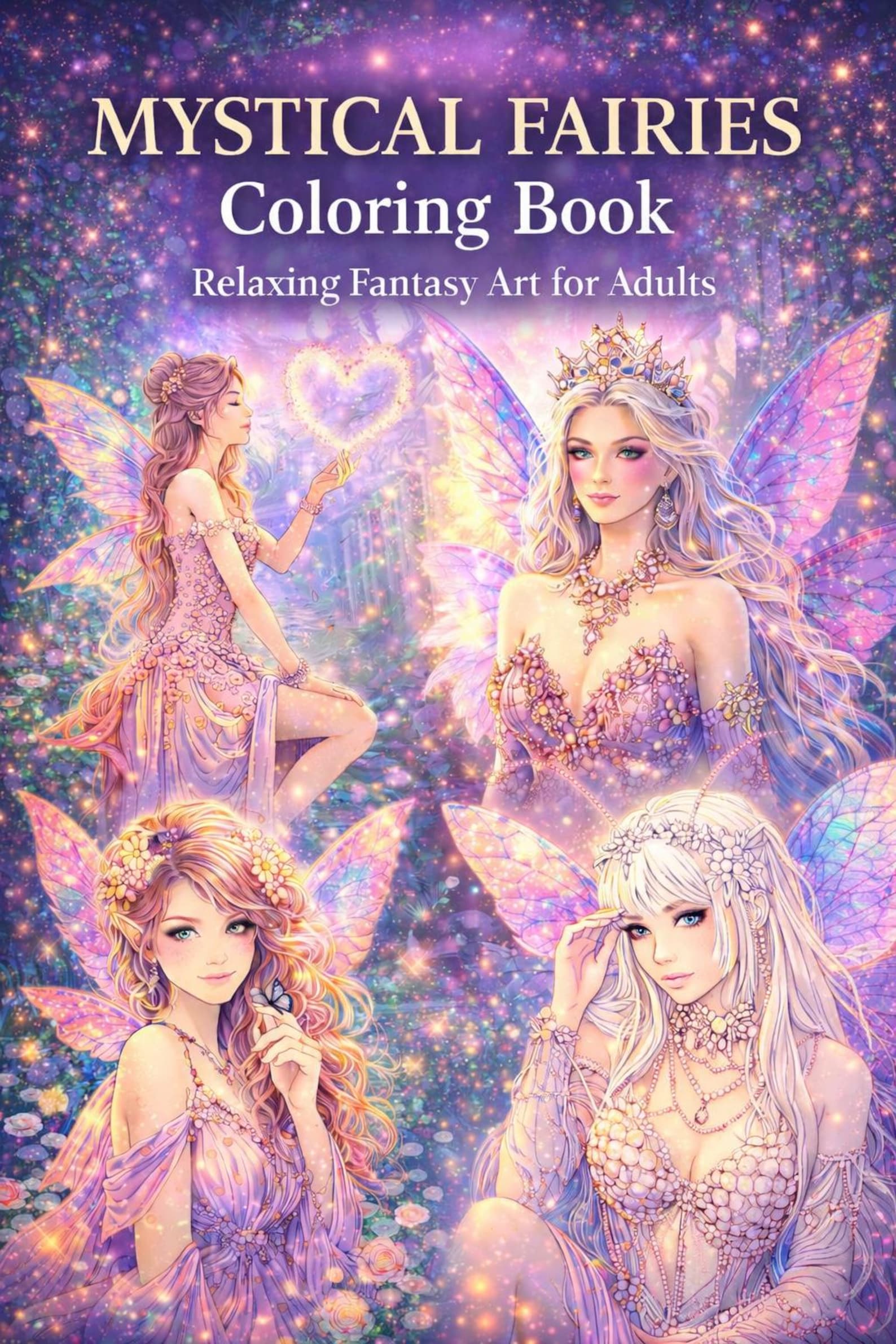 Mystical Fairies Coloring Pages, Relaxing Magical Art, Printable PDF A4 ...