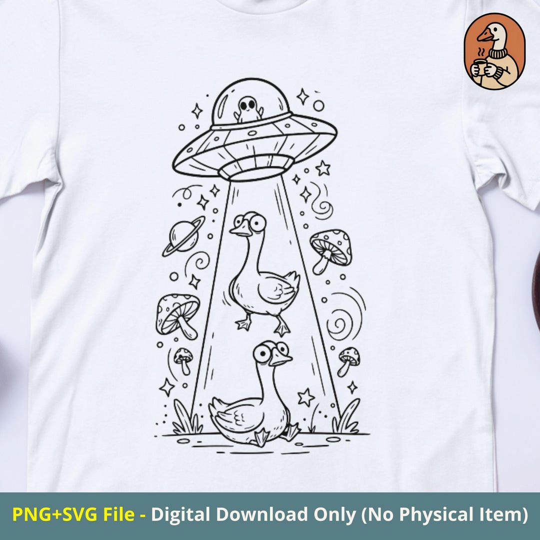 UFO Duck Abduction Clipart | Funny Goose Alien Line Art (SVG, PNG) - Etsy