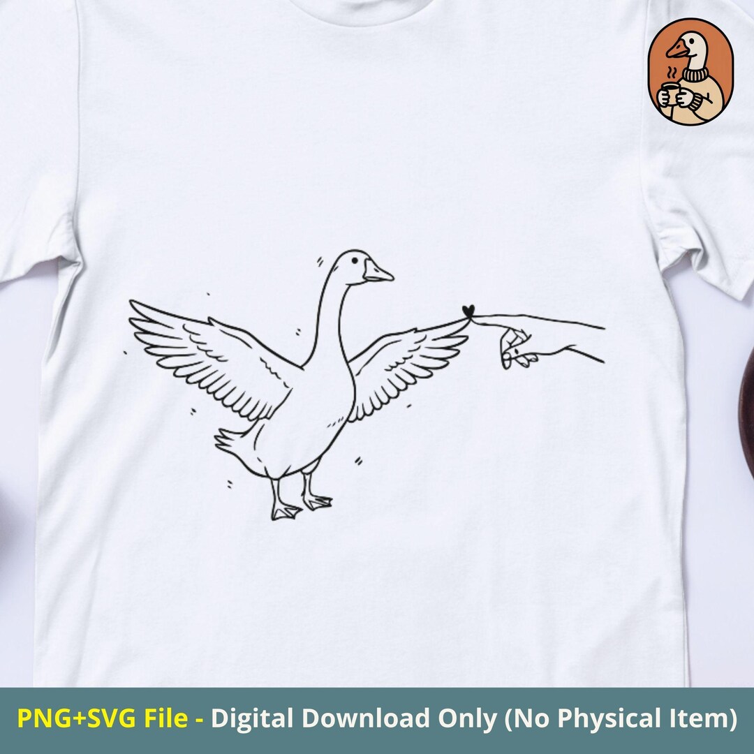 Minimal Goose & Human Hand Line Art SVG | Cute Goose Touching Finger ...