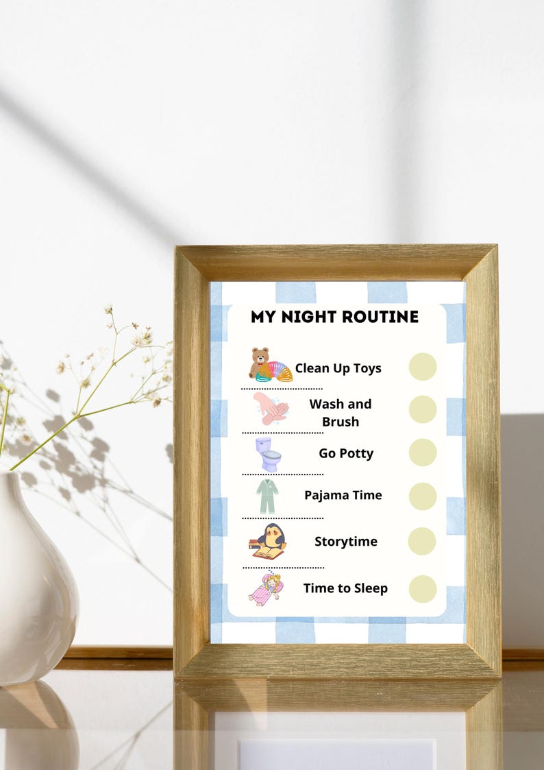 Toddler Night Routine Chart Printable PDF, Kids Bedtime Checklist ...