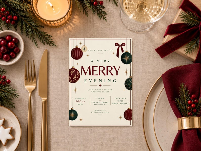 Christmas Cocktail Party Invitation Template, Holiday Party Invite ...