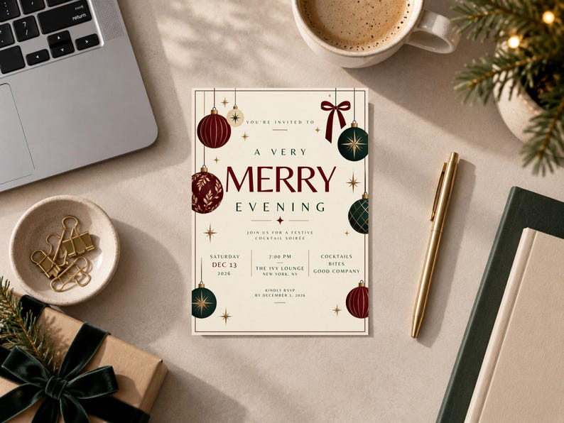 Christmas Cocktail Party Invitation Template, Holiday Party Invite ...