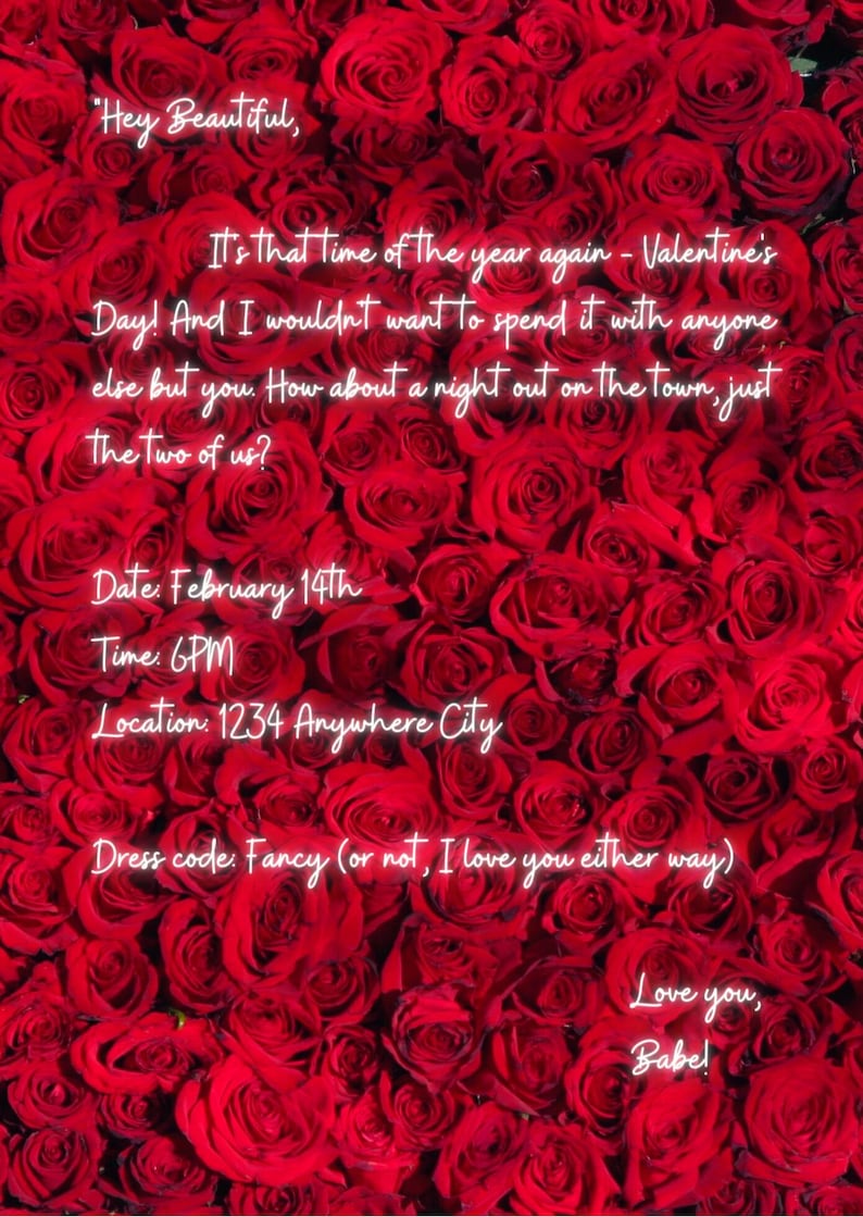 Valentine's Day Dinner Invitation -romantic Dinner Invitation Template ...