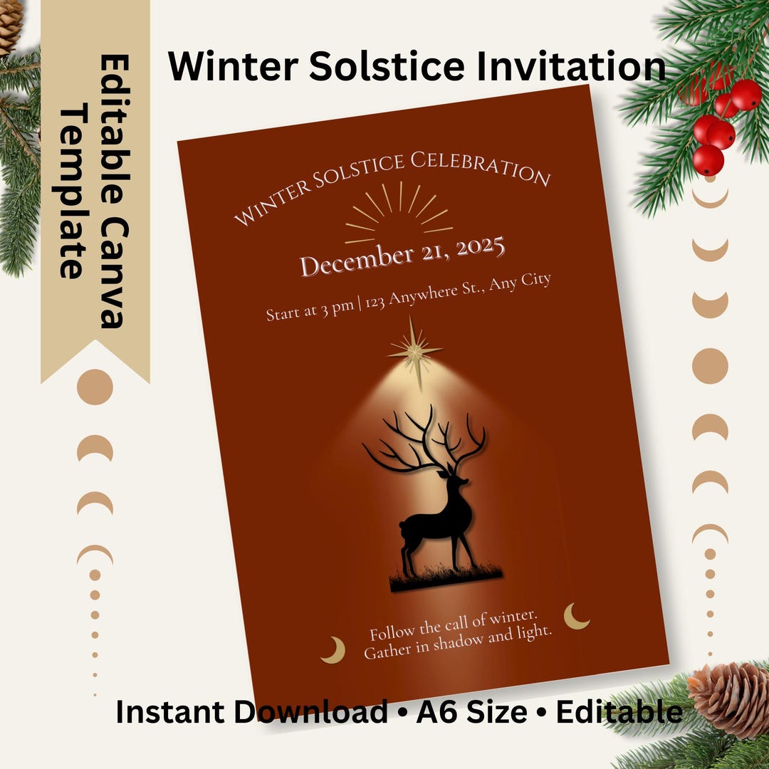Winter Solstice Invitation • Yule Party Invite • Editable Canva ...