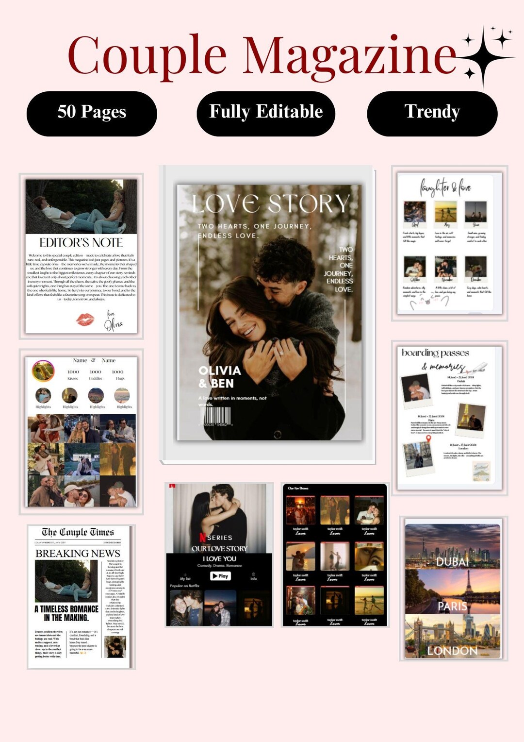 Couple Love Story Magazine Template | DIY Anniversary Gift (canva ...