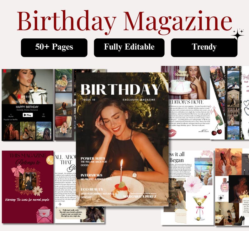 Editable Birthday Magazine Template | Canva Memory Book (PDF Download ...
