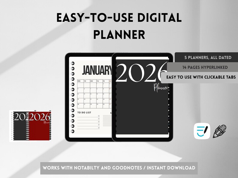 Digital Year Planner Dated 2026 iPad Goodnotes Planner Daily Yearly ...