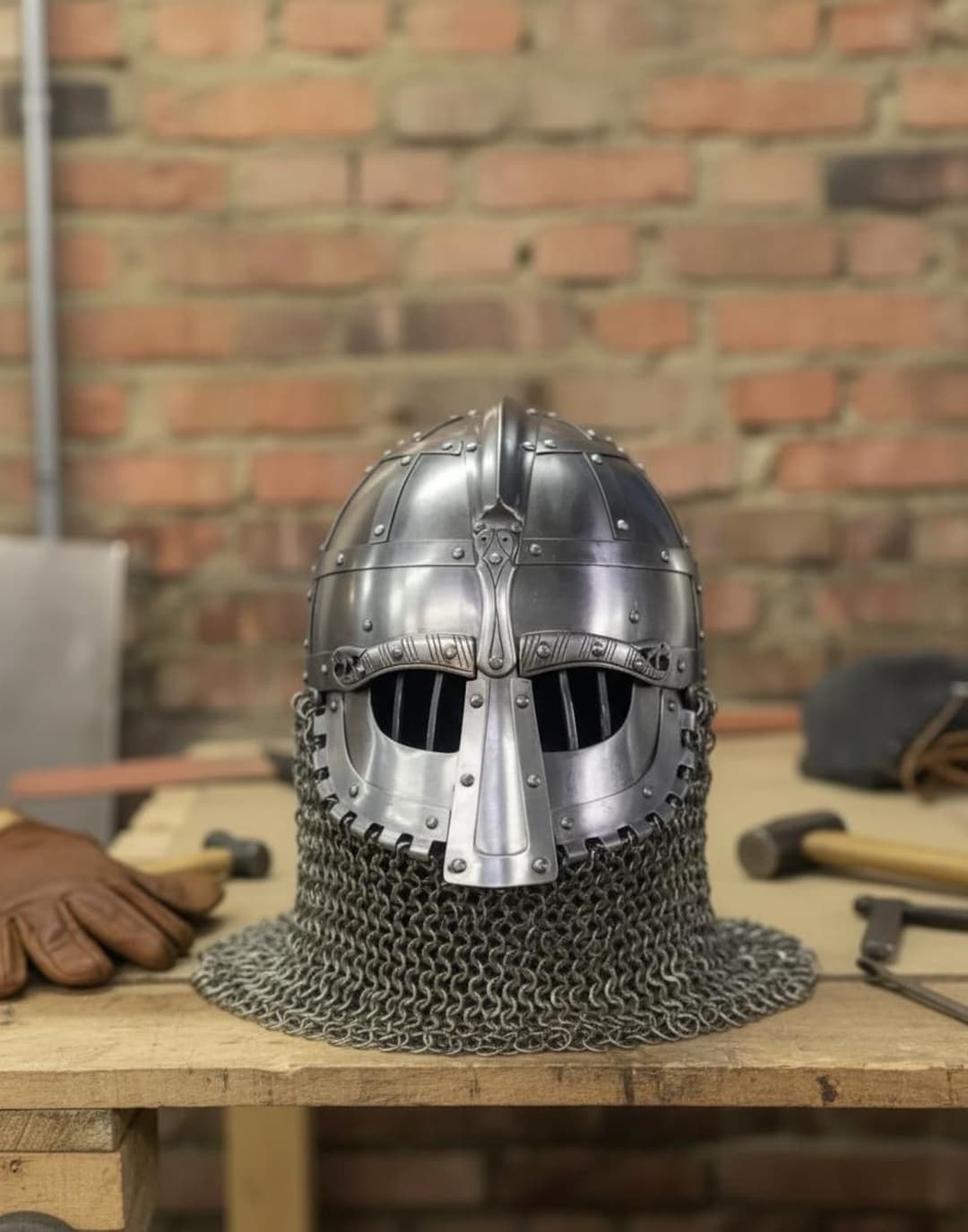 Viking Gjermundbu Helmet With Chainmail Aventail Handcrafted Medieval ...