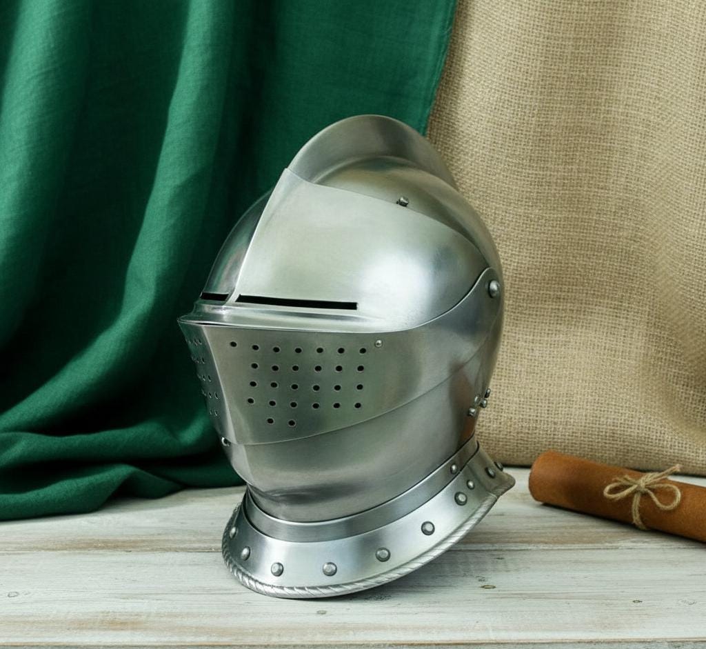Medieval Close Helmet Knight Armor Full Face Steel Armet Helmet With ...