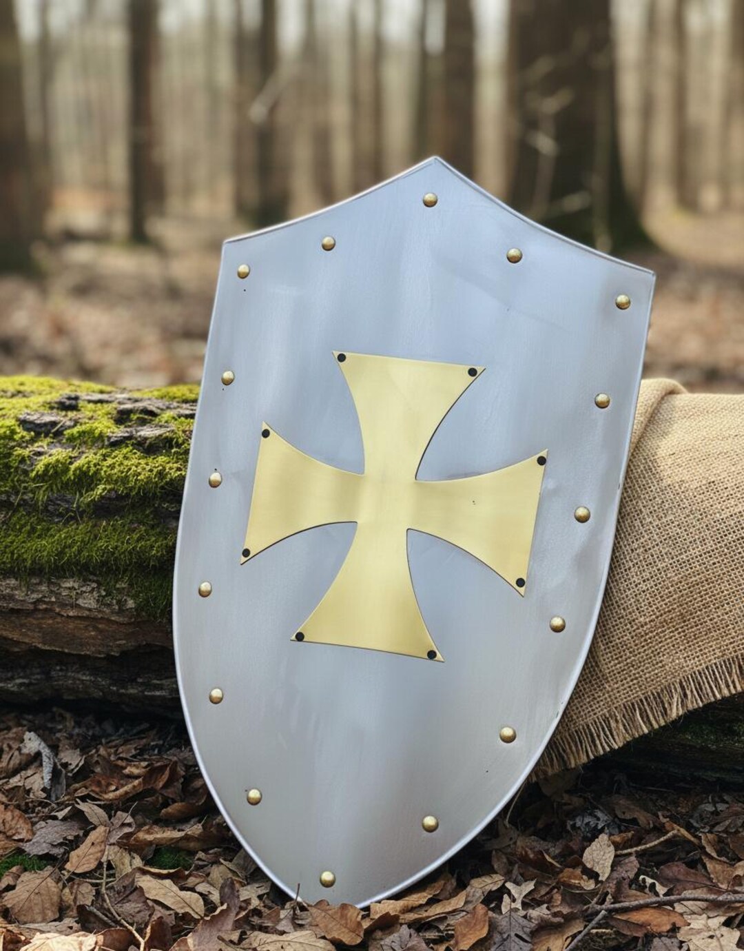 Medieval Crusader Shield With Brass Cross Knight Templar Heavy Metal ...