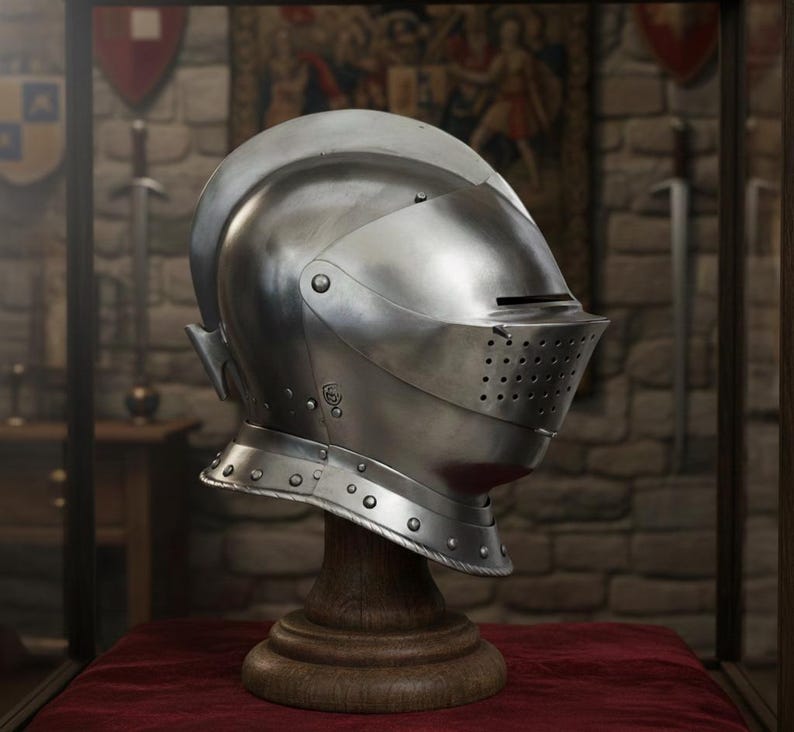 Medieval Close Helmet Knight Armor Full Face Steel Armet Helmet With ...