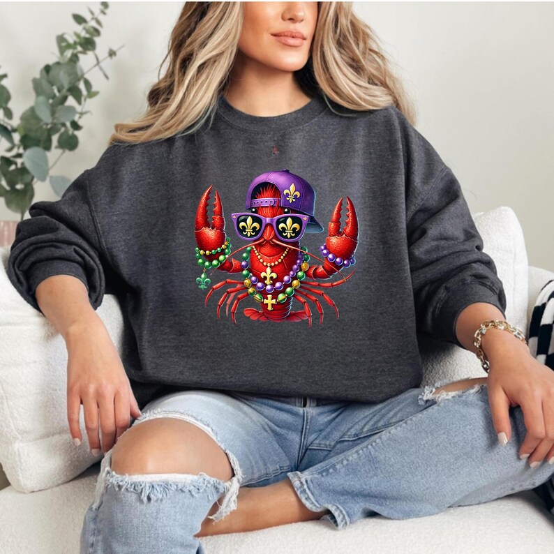 Mardi Gras Crawfish Sweatshirt, Louisiana Tee - Etsy