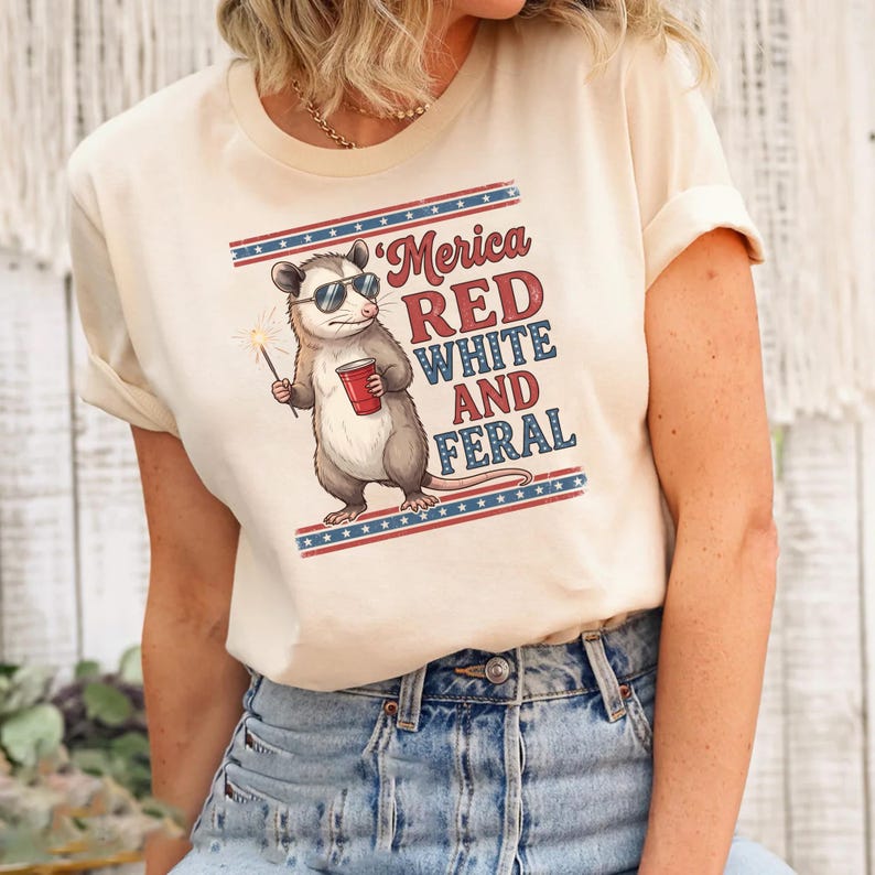 Feral and Free Opossum Shirt, Funny Patriotic Possum Tee, 4th of July ...