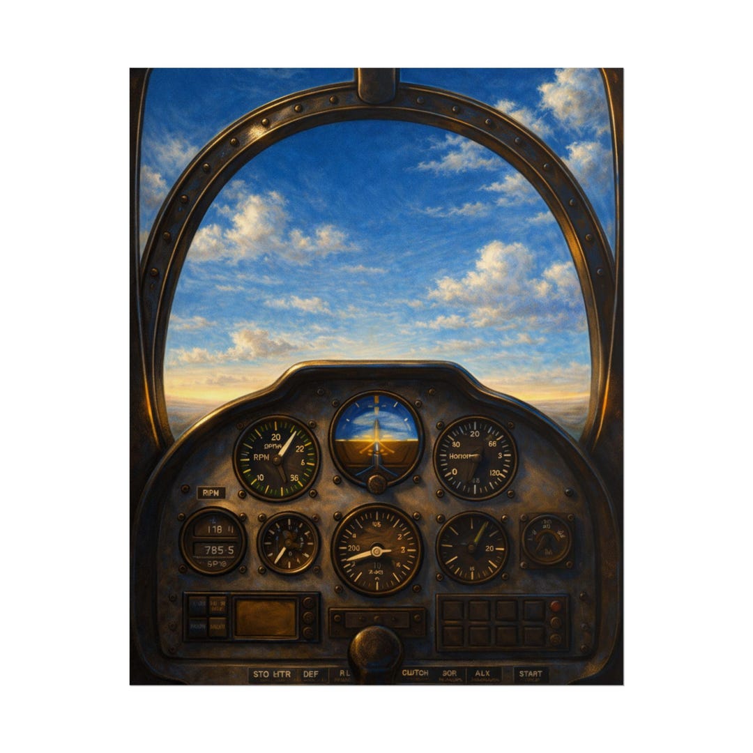 Vintage Aircraft Cockpit Rolled Poster | Pilot Instrument Panel Wall ...