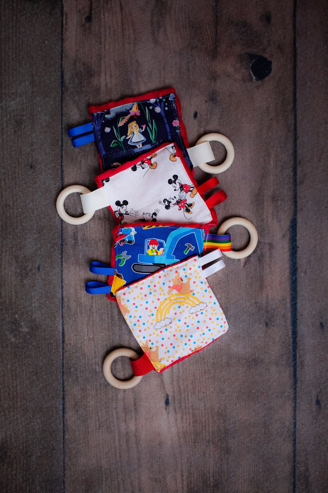 Baby Teething CRINKLE Toy Alice Mickey Lego Pooh ready to Ship - Etsy