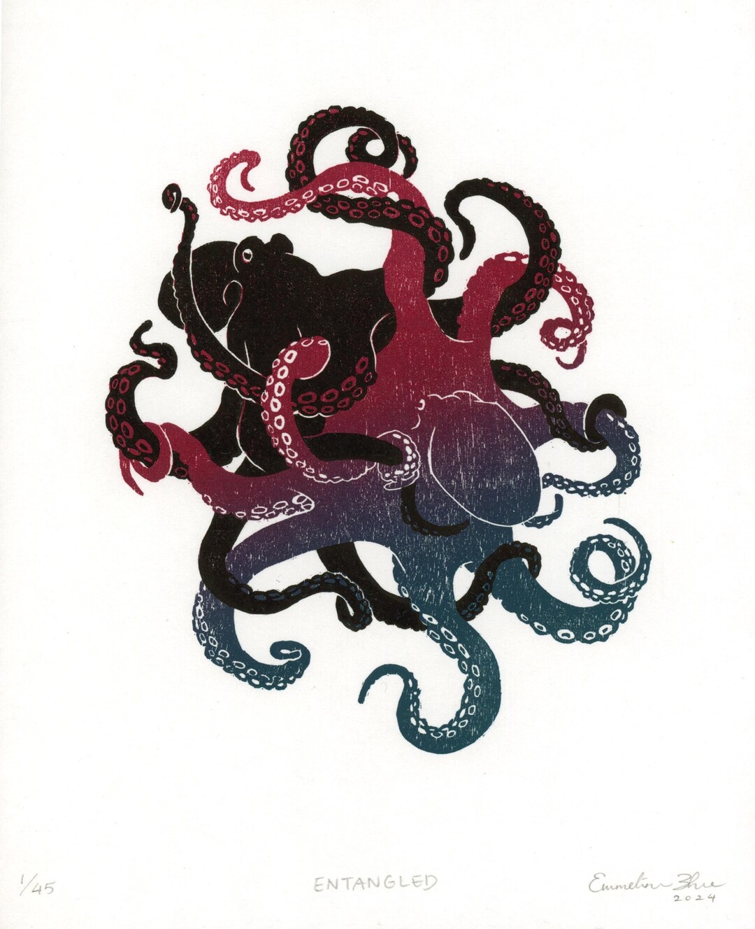 ENTANGLED - Color Woodcut Relief Print - Etsy