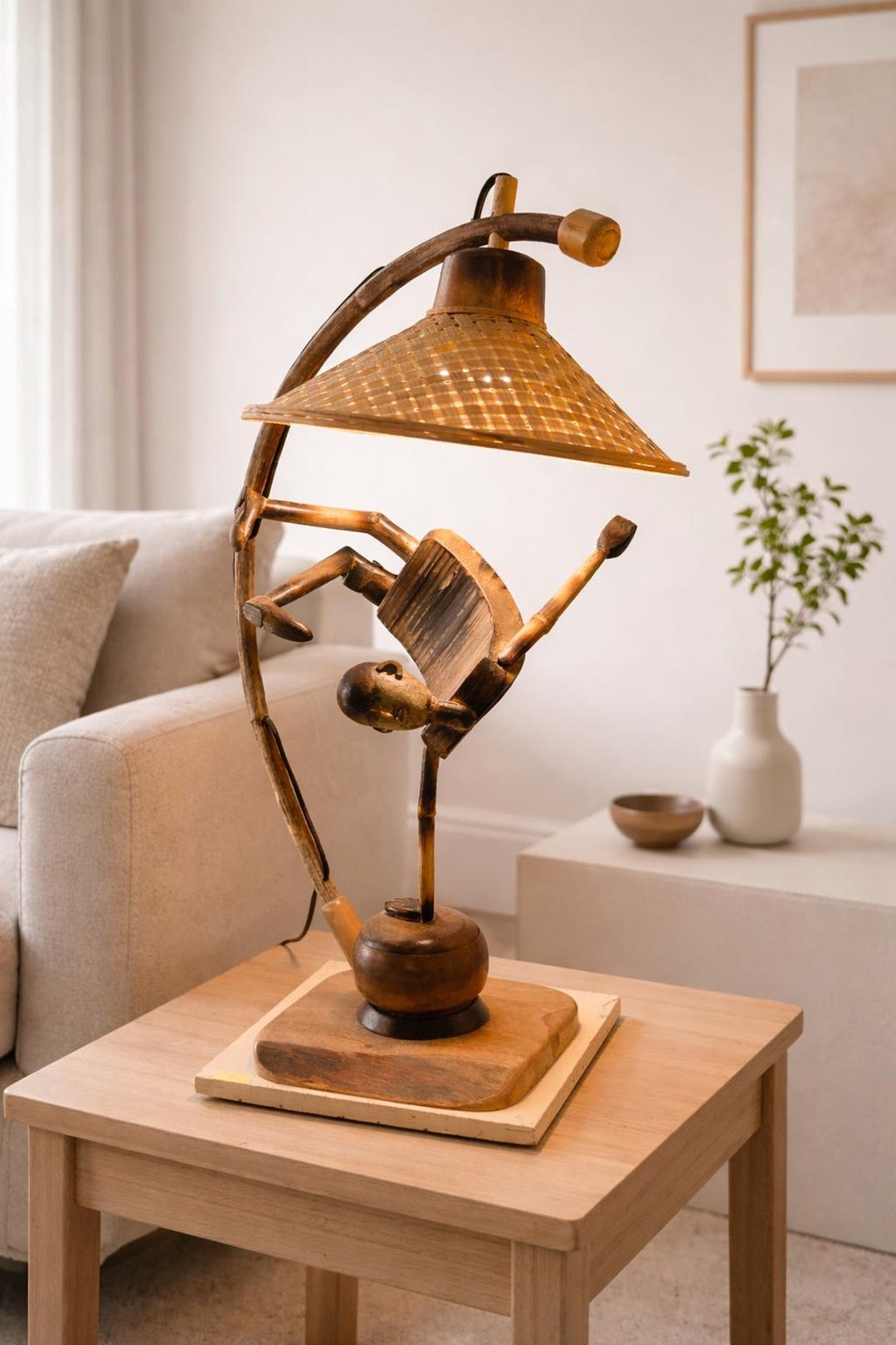 Handcrafted Bamboo Acrobat Lamp | Japandi Woven Shade Table Light - Etsy UK