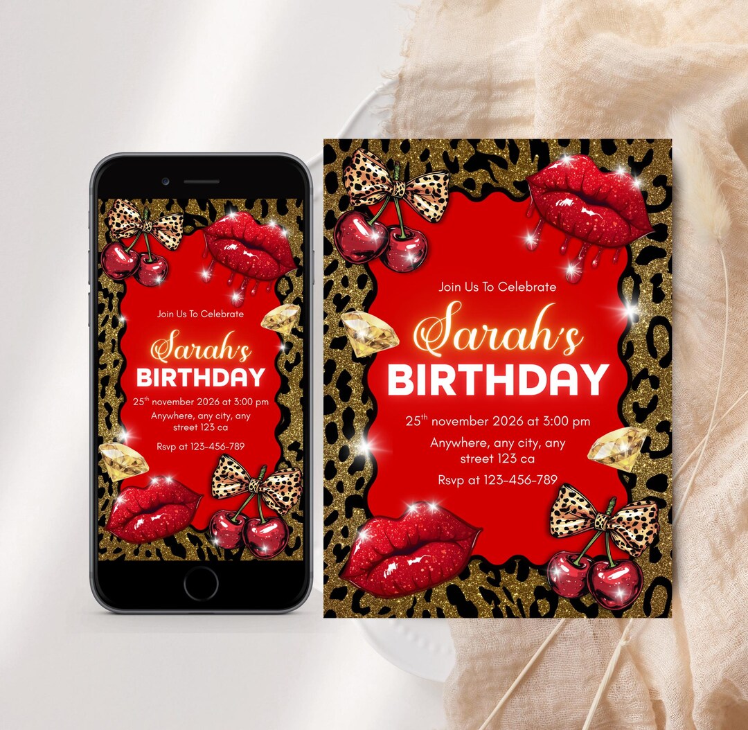 Cheetah Print Birthday Invitation, Cheetah Bow Coquette Party Printable ...
