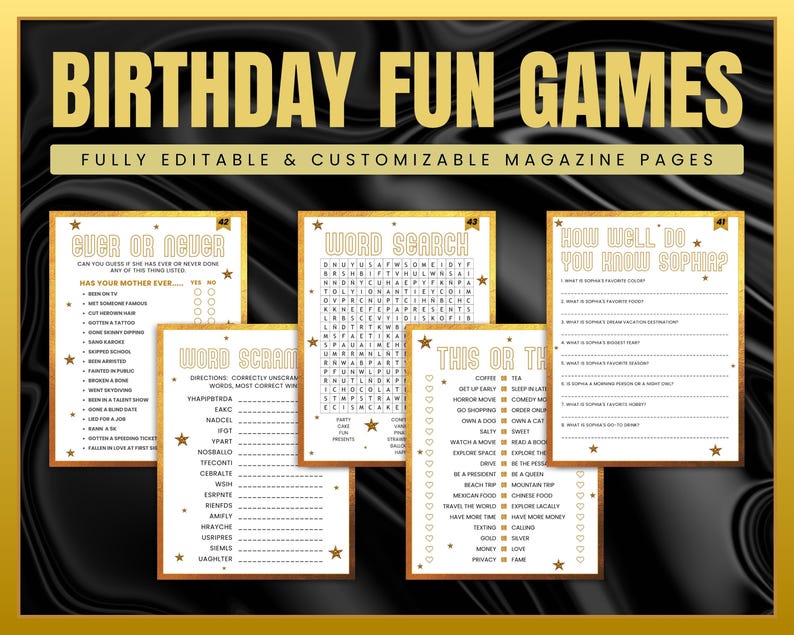 Black Gold Birthday Magazine Template | 47 Page Editable Canva (digital ...