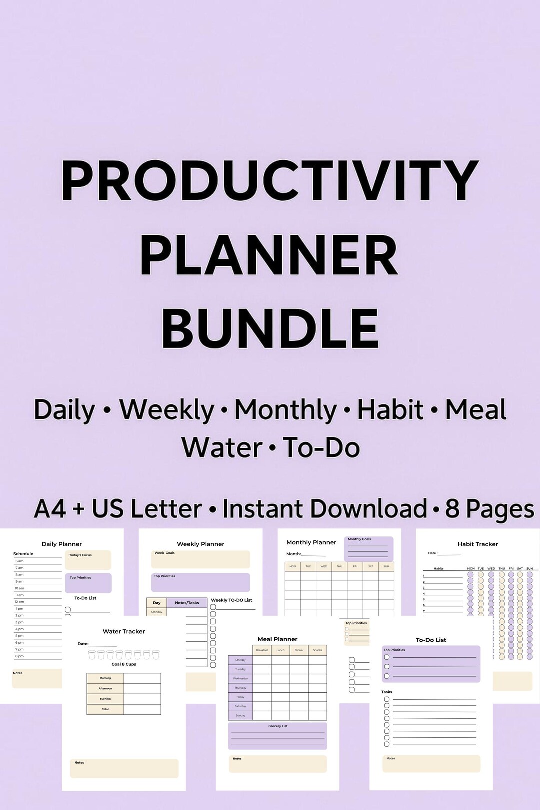 Productivity Planner Bundle • 8 Pages Printable • Daily, Weekly ...