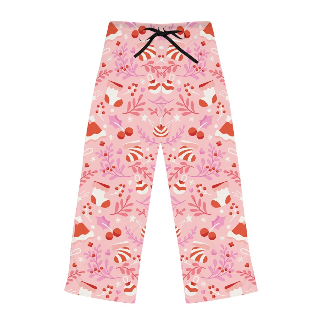 Pink Floral Pattern Pajama Pants | Cherry Botanical Sleepwear - Etsy