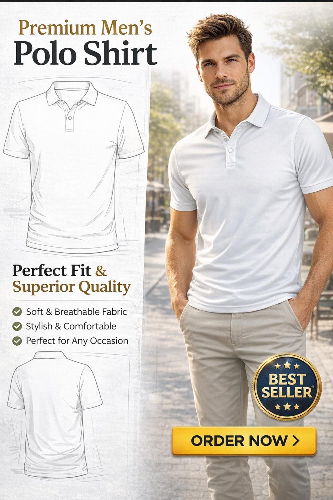 Men Polo Shirt Sewing Pattern PDF | S-5XL | A0 A4 US Letter | Printable ...