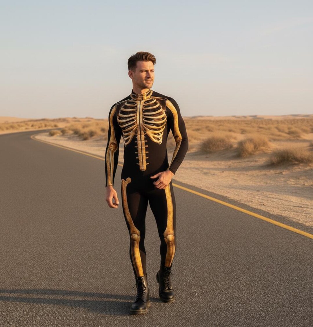 Men's Skeleton Bodysuit Jumpsuit | Full Body Halloween Costume | Rave ...