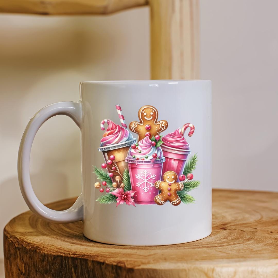 Pink Gingerbread Christmas Drinks PNG, Cute Holiday Coffee Clipart ...