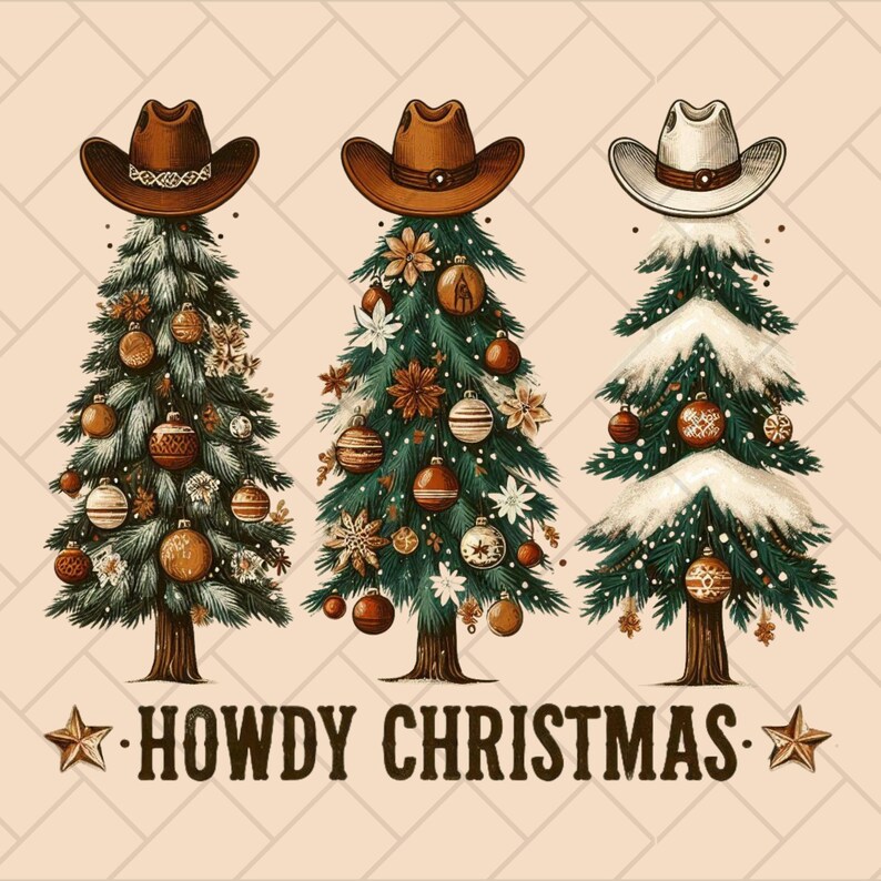 Howdy Christmas PNG, Western Christmas Trees Clipart, Cowboy Hat Xmas ...