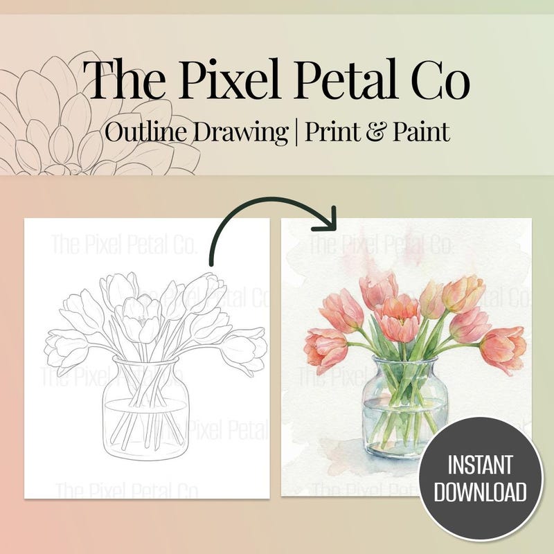 Watercolor Tulips in Vase - Etsy