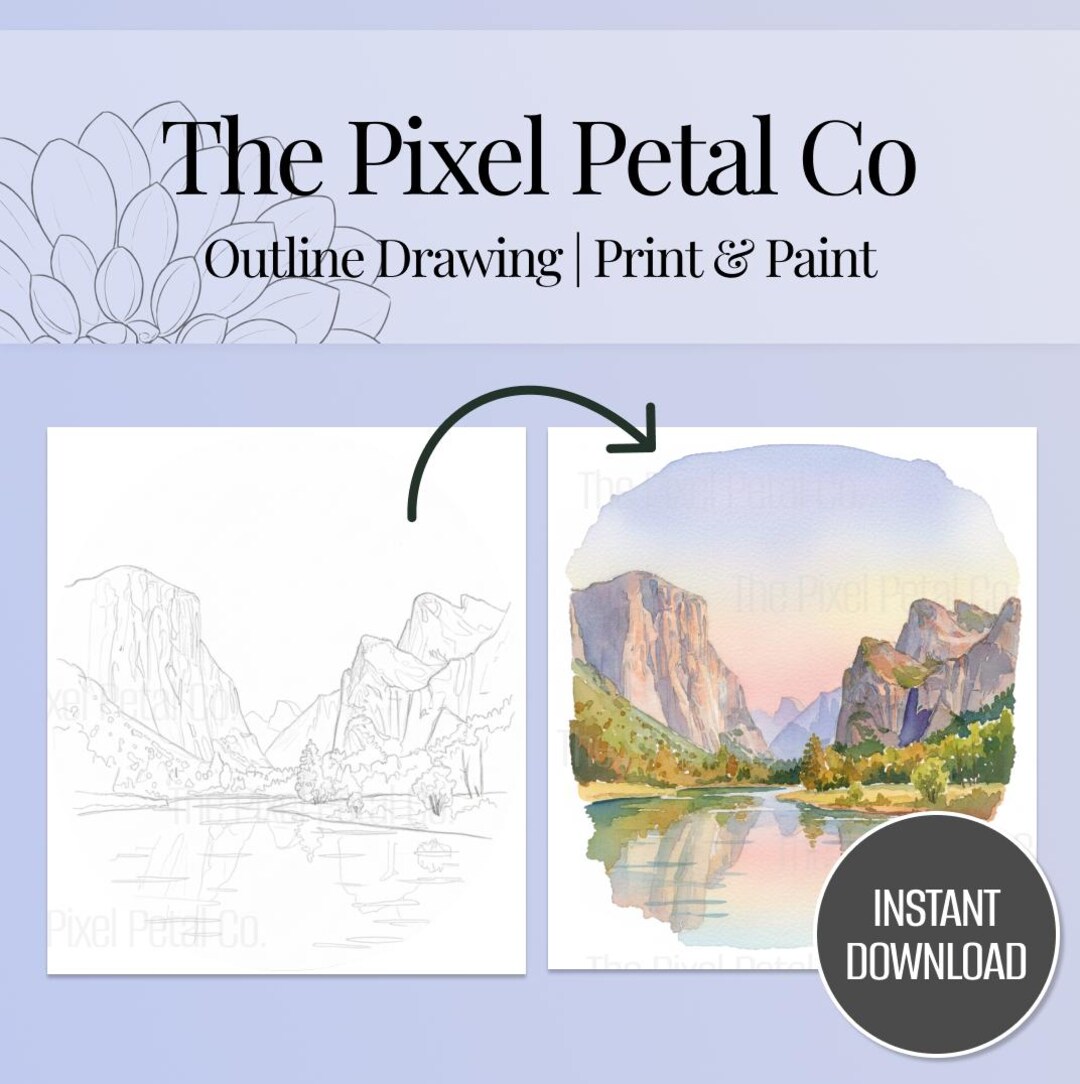 Yosemite National Park Watercolor Outline | Print and Paint Template ...