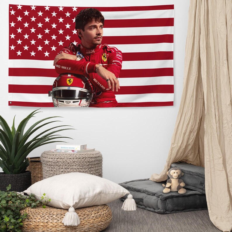 Charles Leclerc Flag, Ferrari F1 Driver Wall Decor, Formula 1 Racing ...