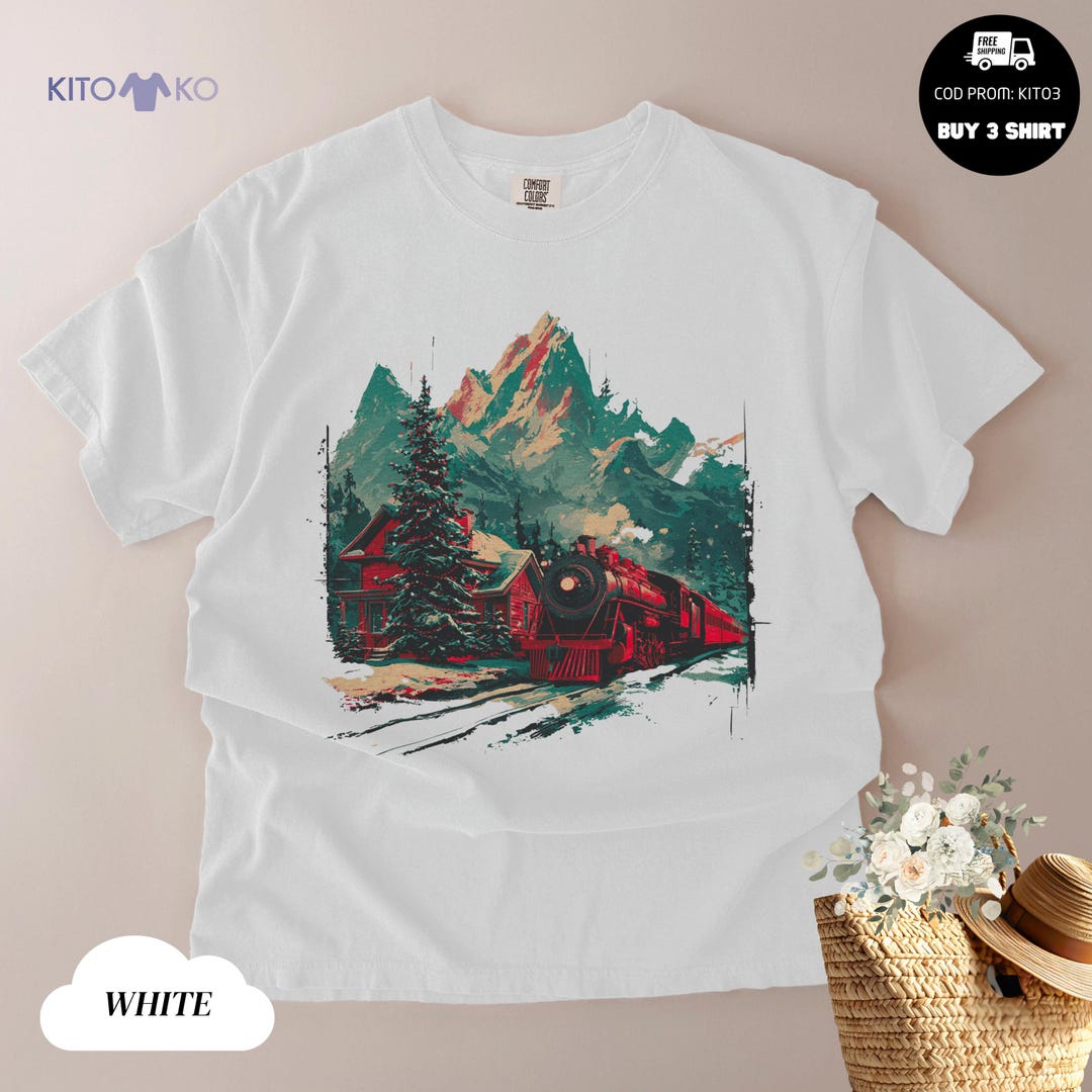 Comfort Colors Vintage Christmas Train T-shirt, Retro Winter Village ...