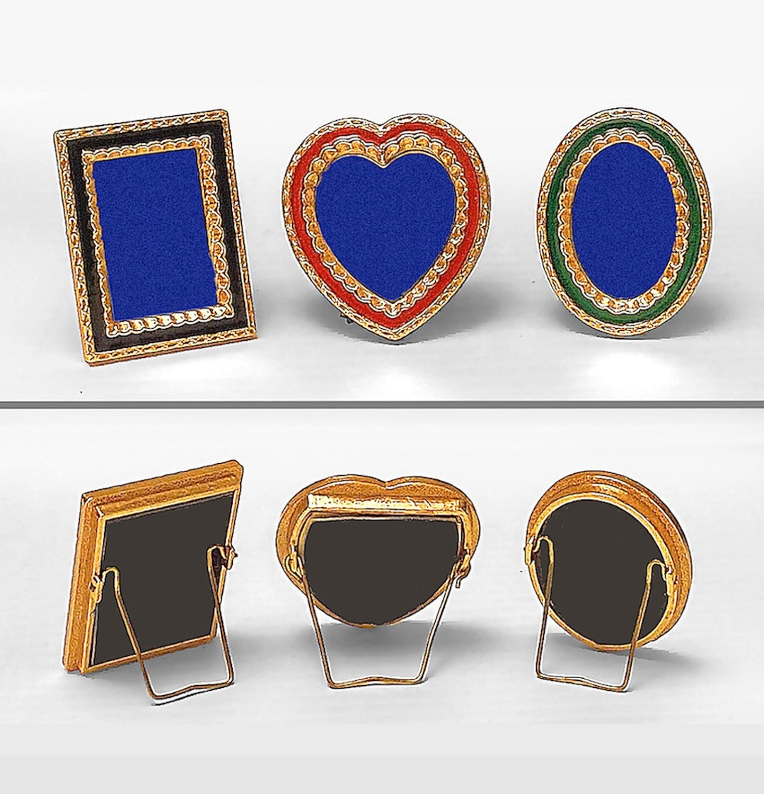 Vintage MINIATURE FRAMES in Solid Brass • Gold Plated & Enameled Photo ...