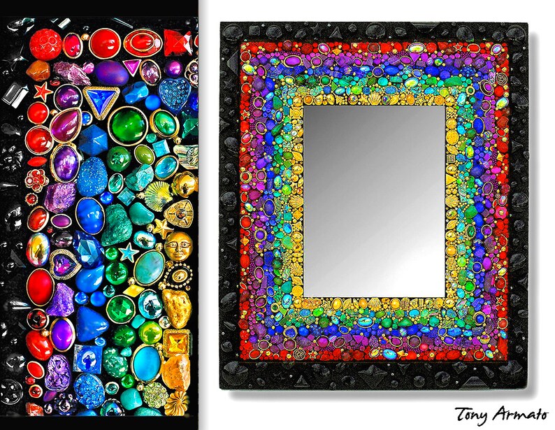 RAINBOW MOSAIC MIRROR • O O A K • Functional Wall Art • Semi Precious ...
