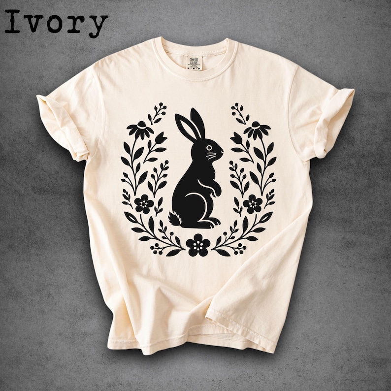 Rabbit Floral Shirt, Cottagecore Bunny Tee, Folk Art Rabbit T-shirt ...