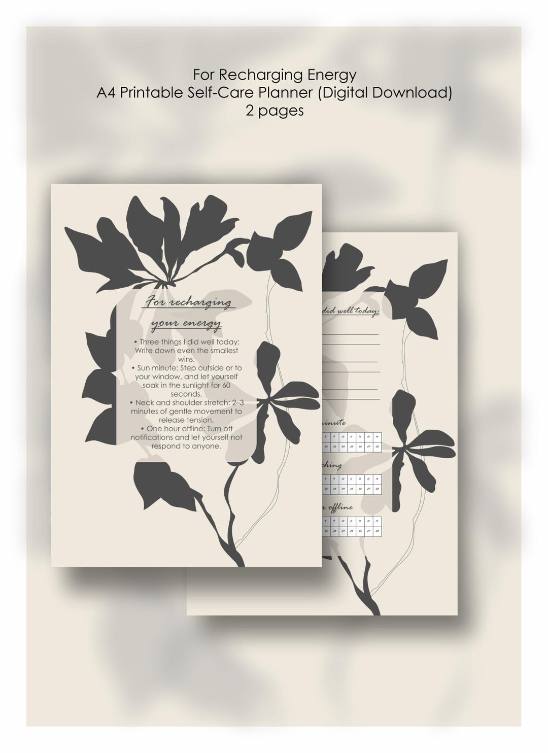 For Recharging Energy • A4 Self-care Planner Printable - Etsy