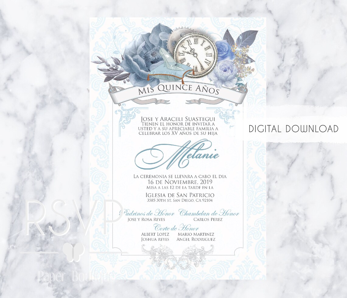 Quinceanera Invitation Cinderella Clock Invitation Quinceanera Sweet ...