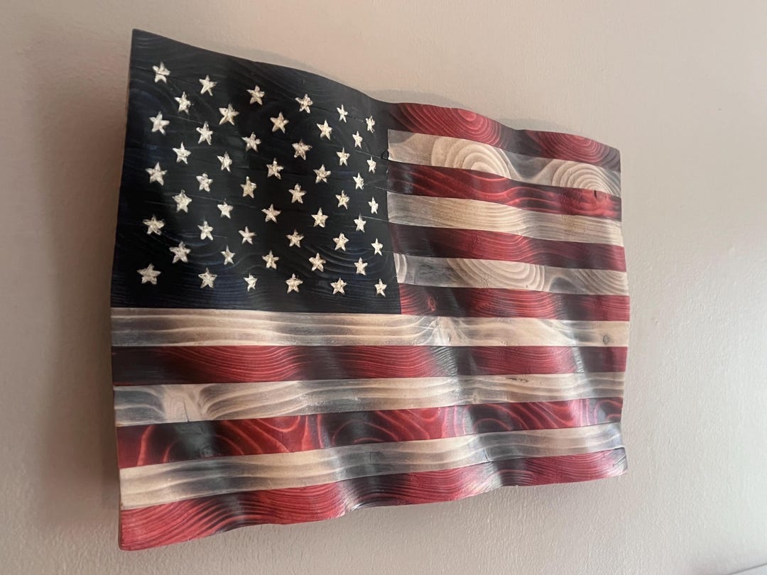 Hand-carved 3D Wooden Waving American Flag | Rustic Wall Hanging ...